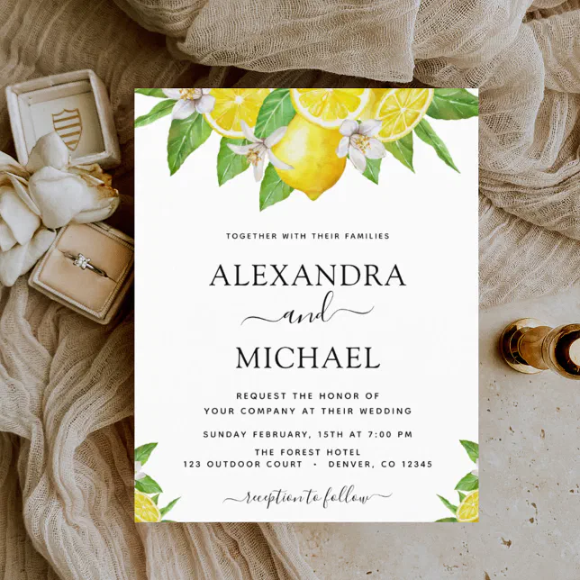 Budget Lemon Citrus Yellow Wedding Invitation | Zazzle