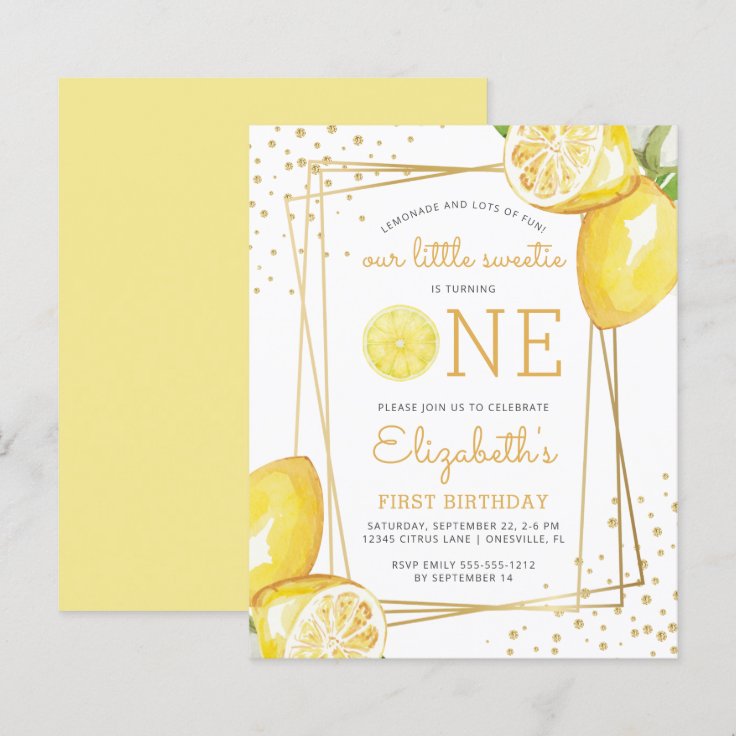 Budget Lemon Watercolor 1st Birthday Party Invite | Zazzle