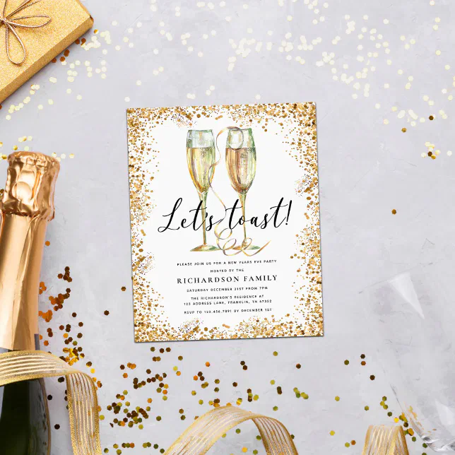 Budget Let’s Toast New Year Party Invitation Flyer | Zazzle