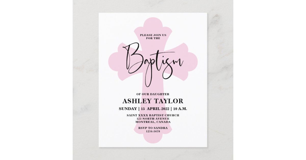 Budget Light Pink Cross Baptism invitation | Zazzle