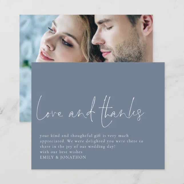 Budget Love Thanks Photo Wedding Thank You Blue | Zazzle
