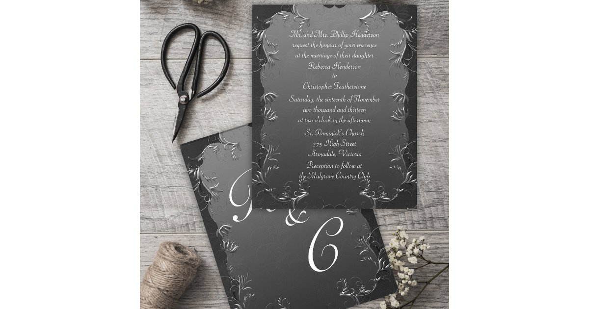Budget Luxury Elegant Gray Flourish Wedding Invite Flyer | Zazzle