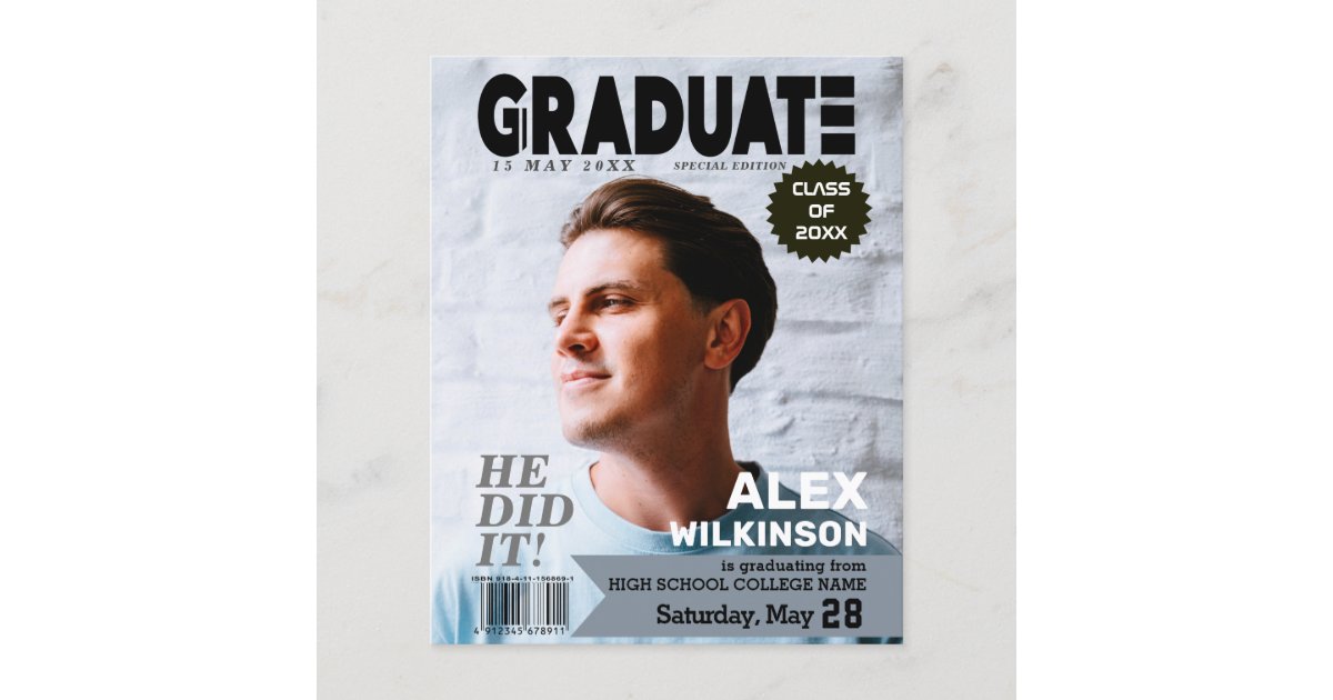 BUDGET Magazine Cover Style Guy Grad Announcement | Zazzle