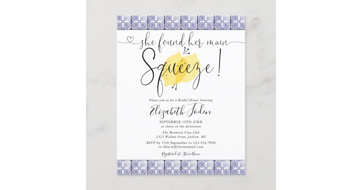 Budget Main Squeeze Tiles Bridal Shower Invitation | Zazzle