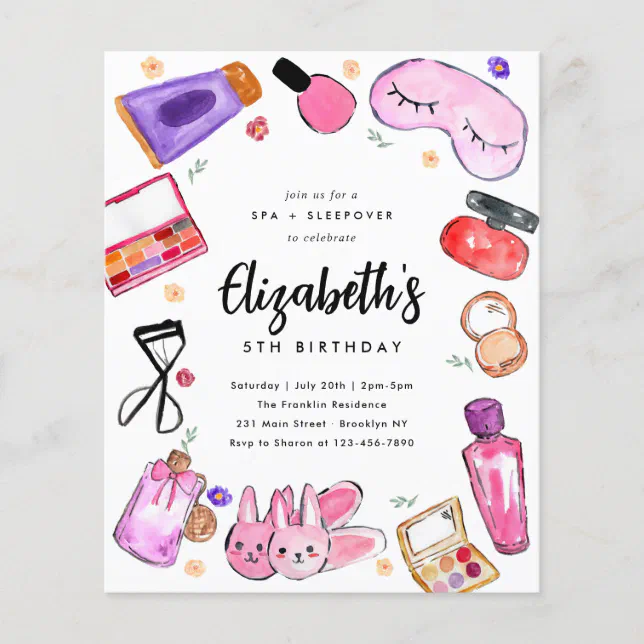 Budget Makeup Girls Slumber Sleepover Spa Birthday | Zazzle