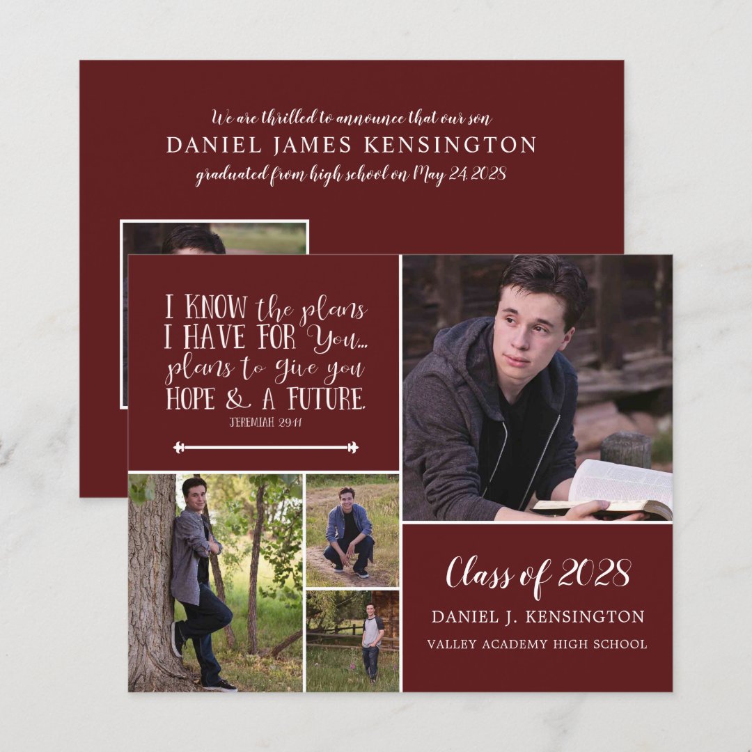 Budget Maroon Christian Graduation Photo Collage | Zazzle