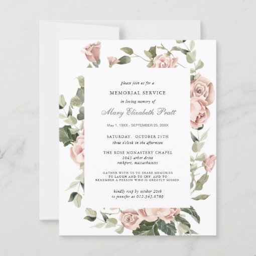 Budget Memorial Service Pink Floral Invitation | Zazzle