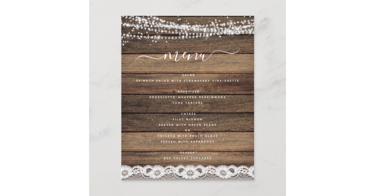 Budget Menu Rustic Farmhouse String Lights Lace | Zazzle