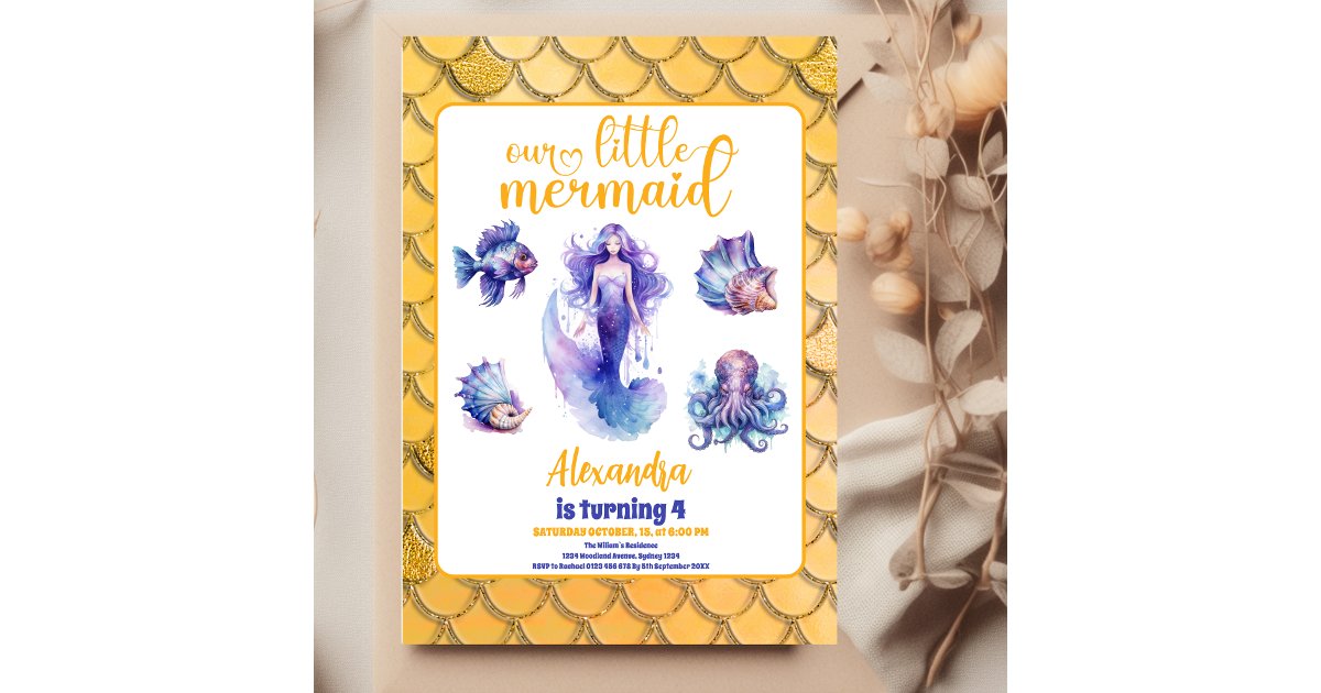 Budget Mermaid Gold Glitter Birthday Party Flyer | Zazzle