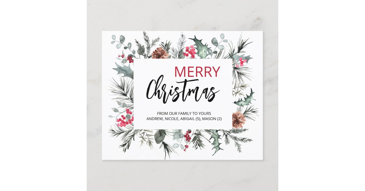 Budget Merry Christmas Holiday Greenery 2025 card Flyer | Zazzle