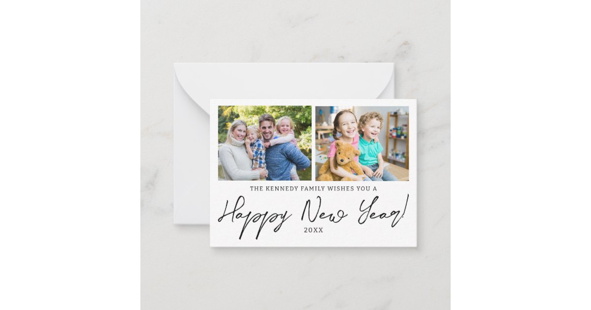 Budget Mini Happy New Year 2 Photo Collage Note Card | Zazzle