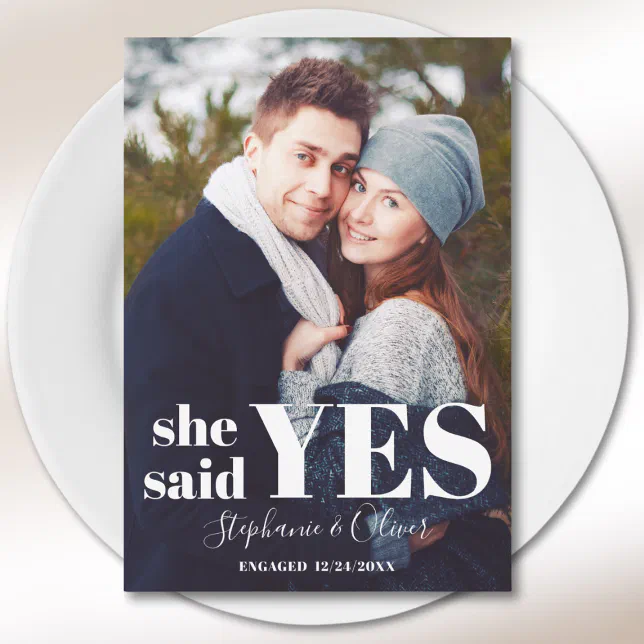 Budget Mini She Said Yes Photo Engagement Card | Zazzle