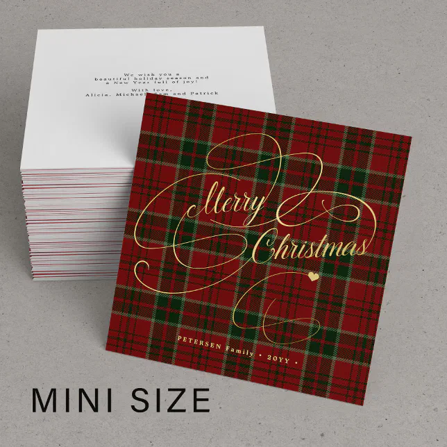 Budget MINI SIZE Merry Christmas plaid tartan Note Card | Zazzle