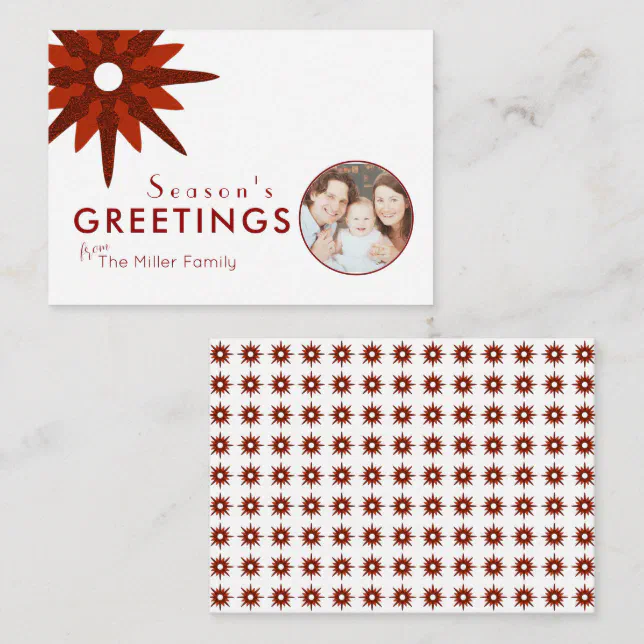 Budget Minimal Red & White Snowflake Family Photo Note Card | Zazzle