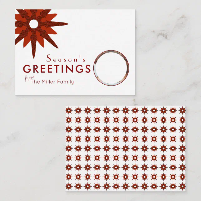 Budget Minimal Red & White Snowflake Family Photo Note Card | Zazzle