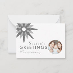 Budget Minimal Silver Snowflake Family Photo Note Card | Zazzle