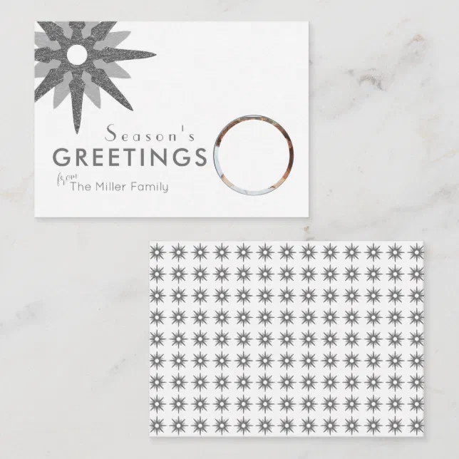 Budget Minimal Silver Snowflake Family Photo Note Card | Zazzle