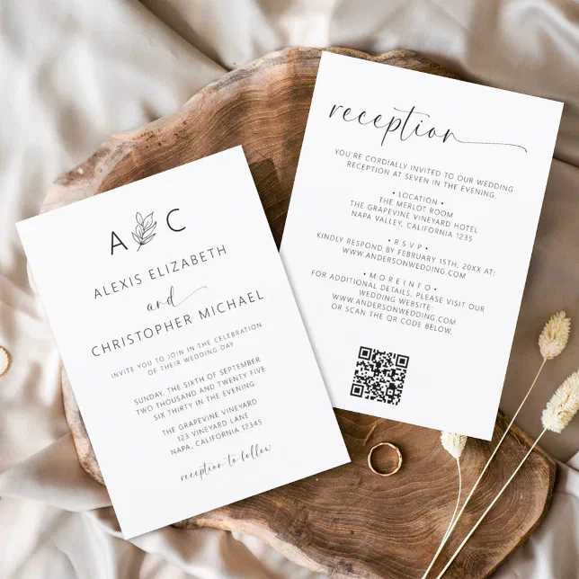 Budget Minimalist All In One Wedding QR Code Flyer | Zazzle