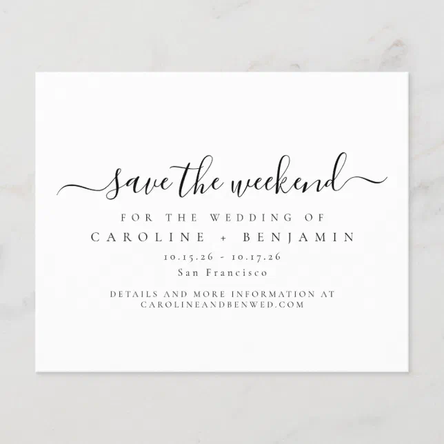 Budget Minimalist Black Script Save the Weekend | Zazzle