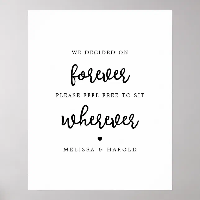 Budget Minimalist Calligraphy Wedding Sit Wherever Poster | Zazzle