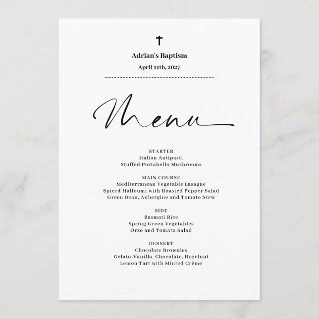 Budget Minimalist Elegant Baptism Menu | Zazzle