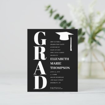 Budget Minimalist GRAD Graduation Party Invite | Zazzle