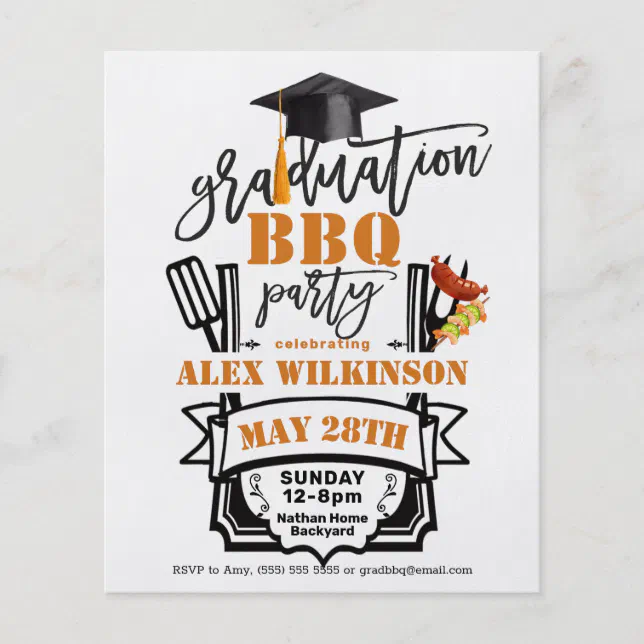 BUDGET Minimalist Graduation BBQ Party Invitation Flyer | Zazzle