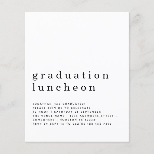 Budget Minimalist Graduation Luncheon Invitation | Zazzle