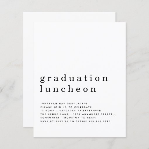 Budget Minimalist Graduation Luncheon Invitation | Zazzle
