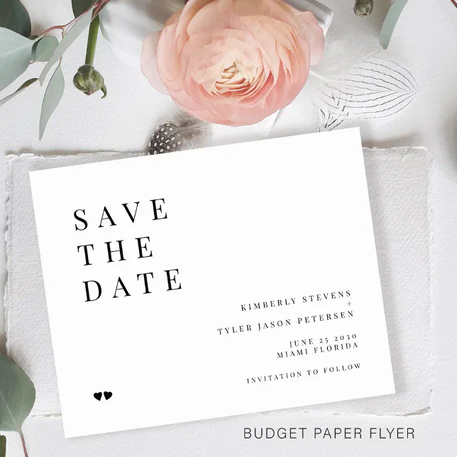 Budget minimalist modern wedding save the date flyer | Zazzle