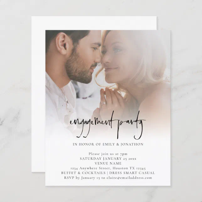 Budget Minimalist Photo Engagement Party Invite | Zazzle