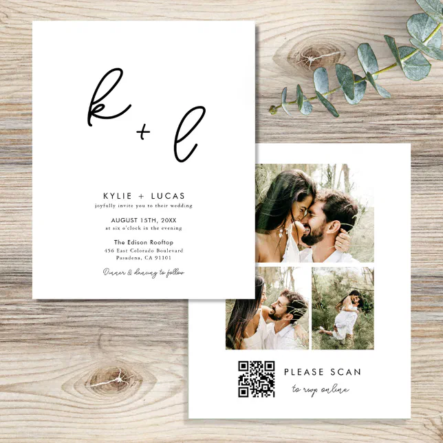 Budget Minimalist Qr Code Photo Wedding Flyer | Zazzle