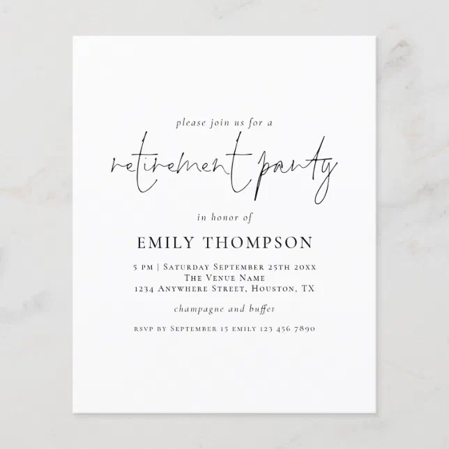 Budget Minimalist Script Retirement Party Invite | Zazzle