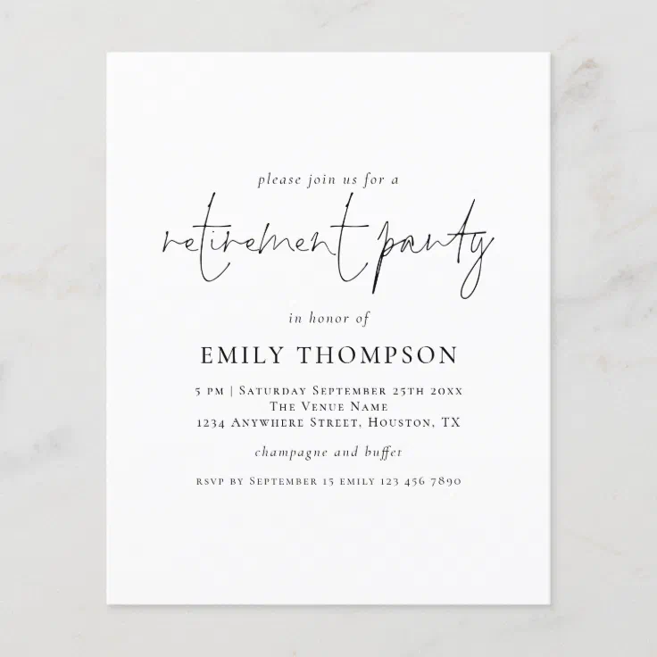 Budget Minimalist Script Retirement Party Invite | Zazzle