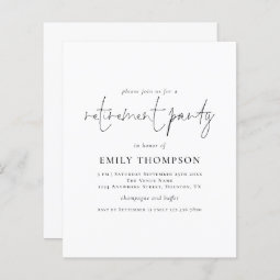 Budget Minimalist Script Retirement Party Invite | Zazzle
