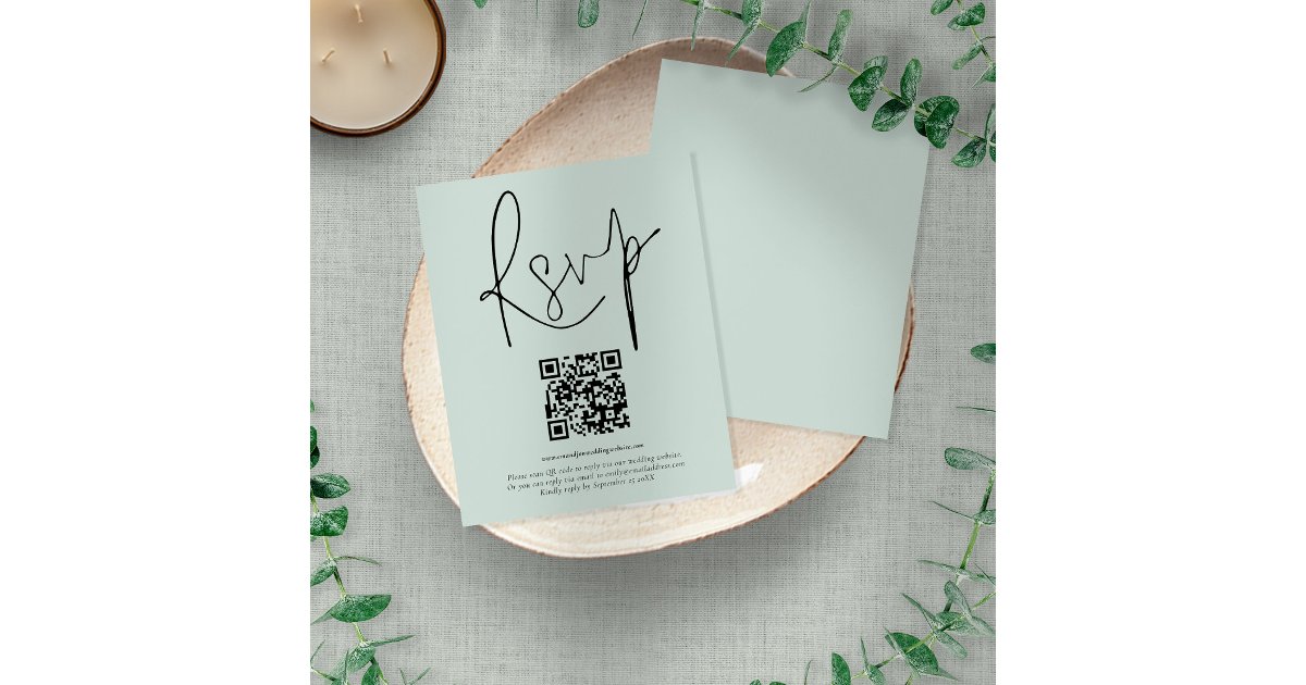 Budget Mint QR Code Script Wedding RSVP | Zazzle
