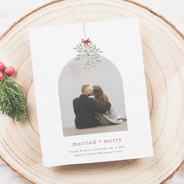 Budget Mistletoe Minimalist Arch Photo Christmas | Zazzle