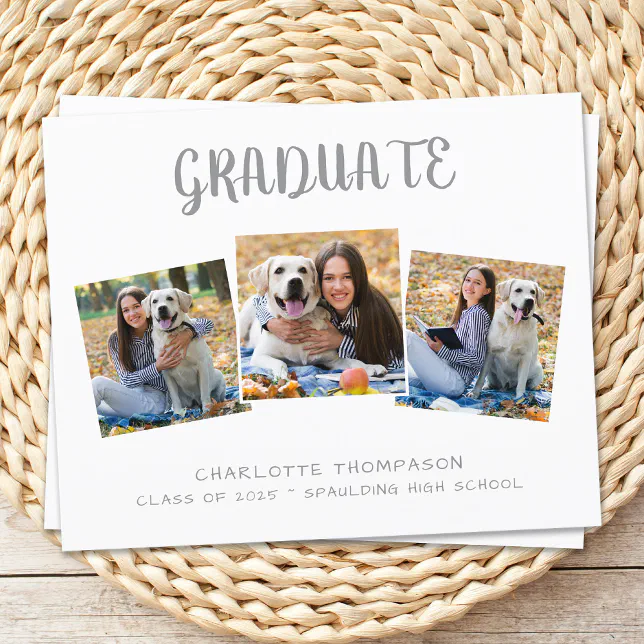 Budget Modern 3 Photo Graduation Invitation | Zazzle