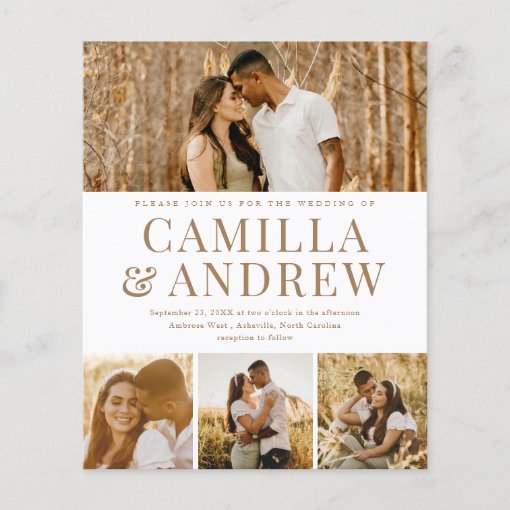 Budget Modern 4 Photo Elegant Wedding Invitation | Zazzle