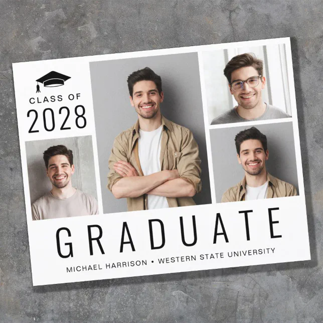 Budget Modern 4 Photo Graduation Announcement | Zazzle
