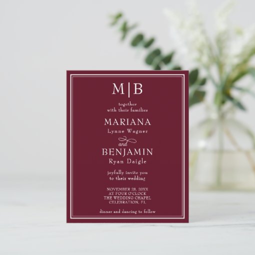 Budget Modern Border Burgundy Wedding Invitation | Zazzle