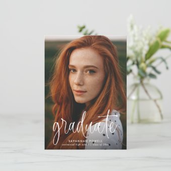 Budget Modern Calligraphy Photo Graduation Party Invitation | Zazzle