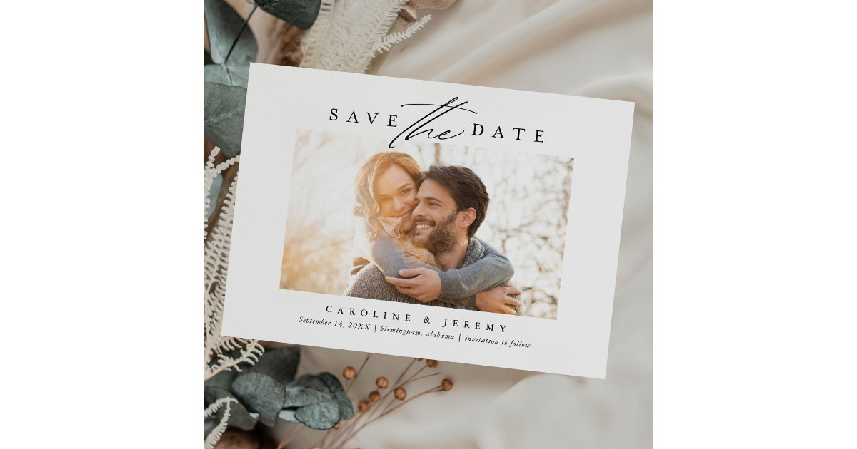 Budget Modern Calligraphy Photo Save The Date | Zazzle