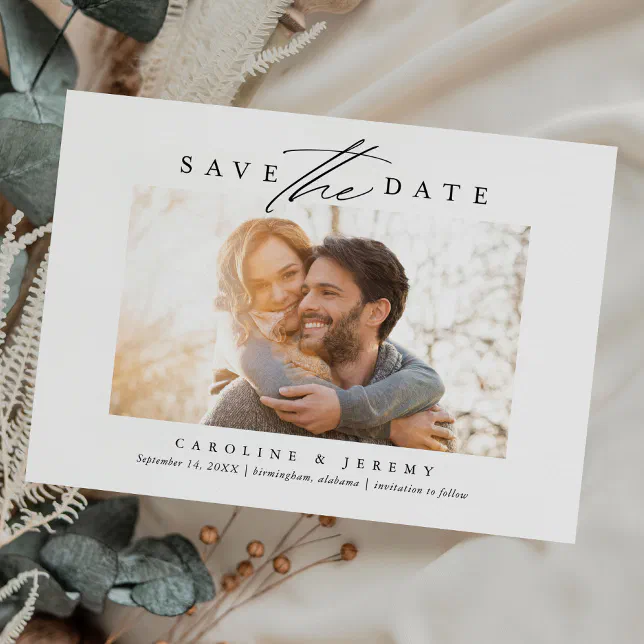 Budget Modern Calligraphy Photo Save The Date | Zazzle
