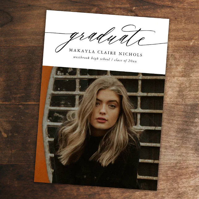 Budget Modern Calligraphy Two Photo Graduation Announcement | Zazzle