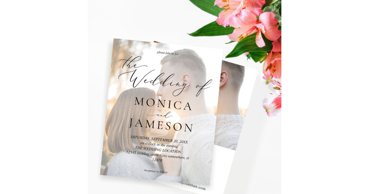 Budget Modern Calligraphy V2 Photo Wedding Flyer | Zazzle