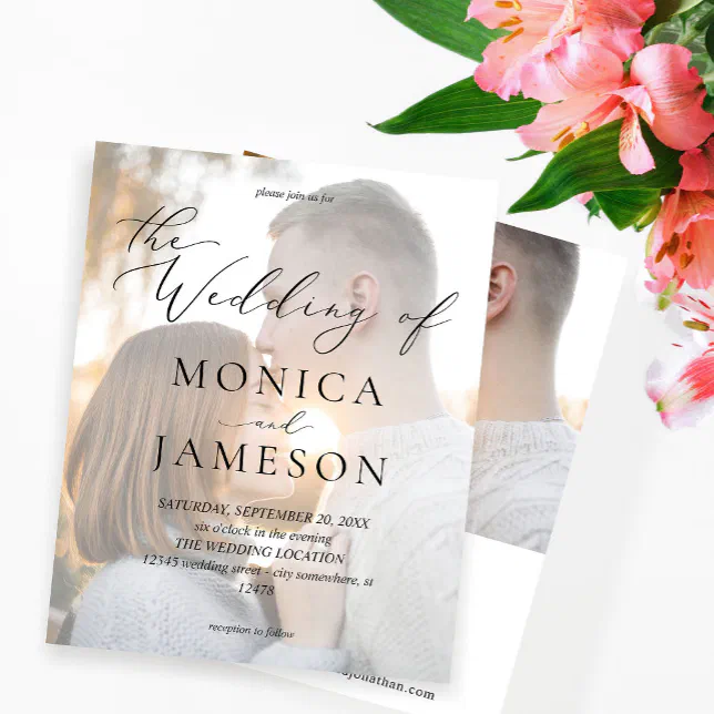 Budget Modern Calligraphy V2 Photo Wedding Flyer | Zazzle