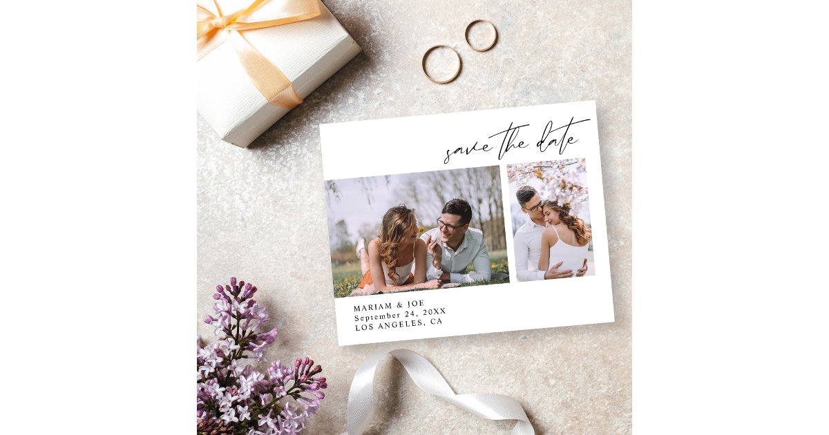 Budget Modern Chic Two Photo Save the Date Flyer | Zazzle