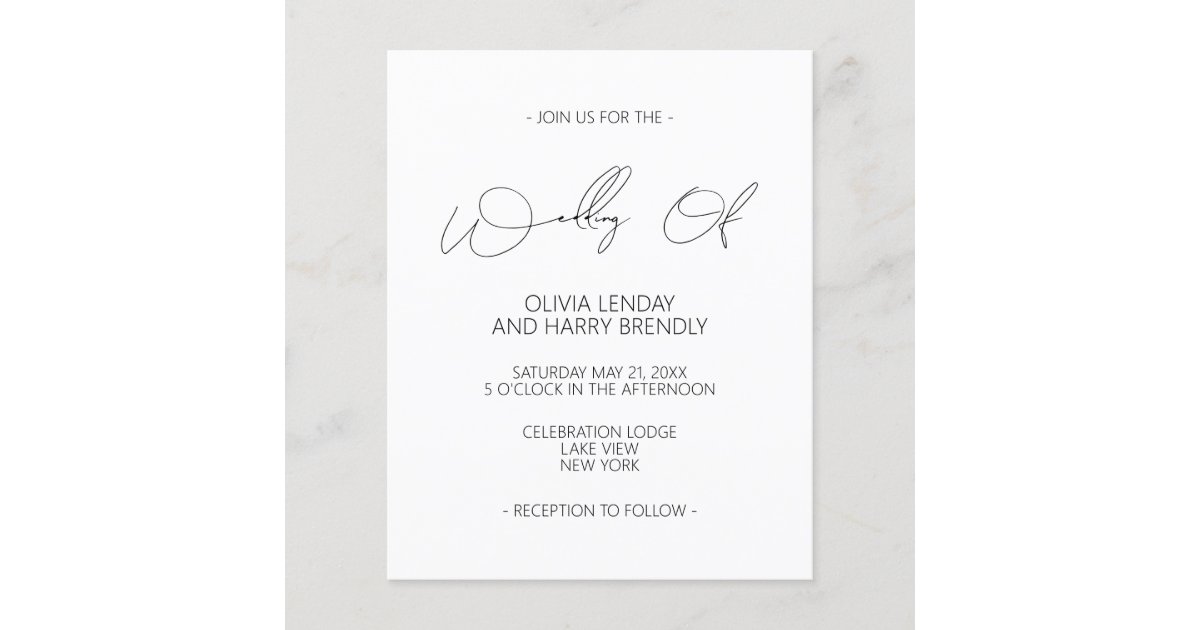 Budget Modern Classic White Wedding Invitation | Zazzle