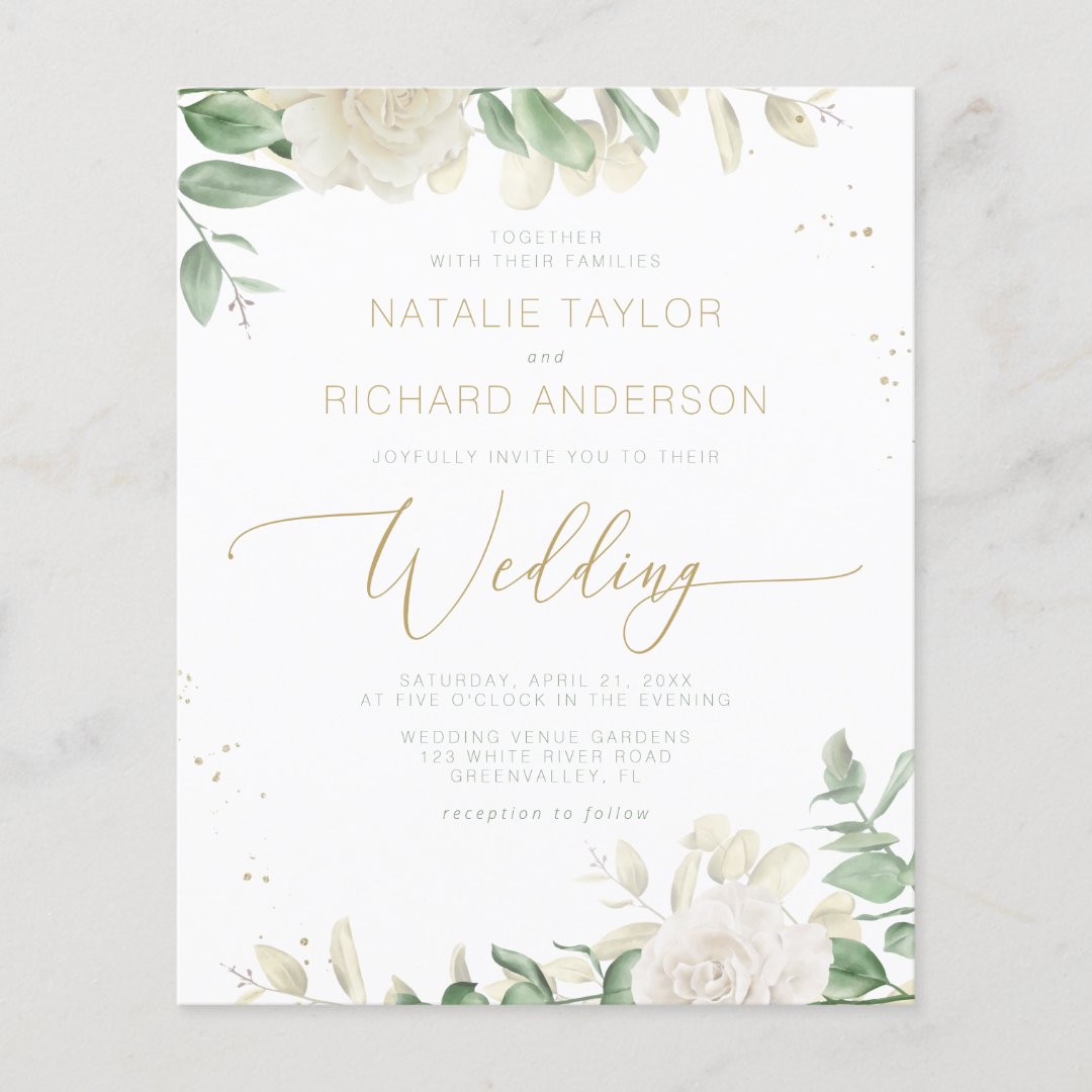 Budget Modern Elegant Greenery Wedding Invitation | Zazzle